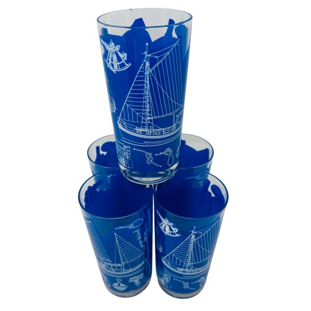 1960's Georges Briard Nautical Glasses a Set of 5 | Chairish