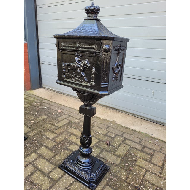 Cast Iron English Mailbox Letterbox on Leg Black | Chairish