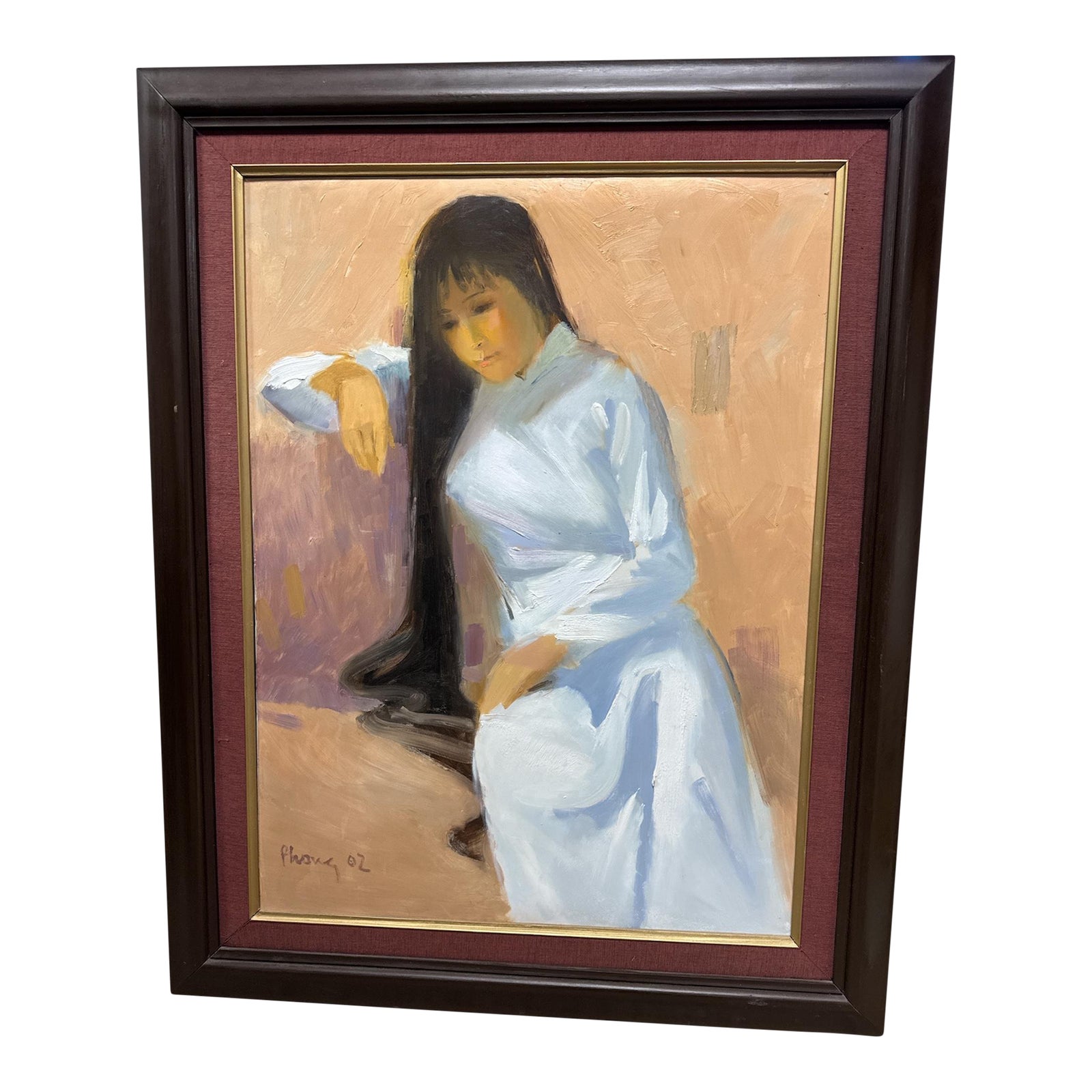 Pham Duc Phong Signed Vietnamese Woman Portrait Oil Painting 2002 ...