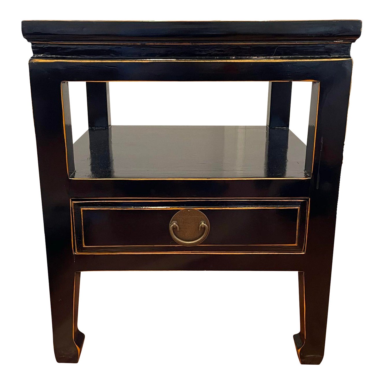 1980s Asian Black Lacquer Nightstand | Chairish