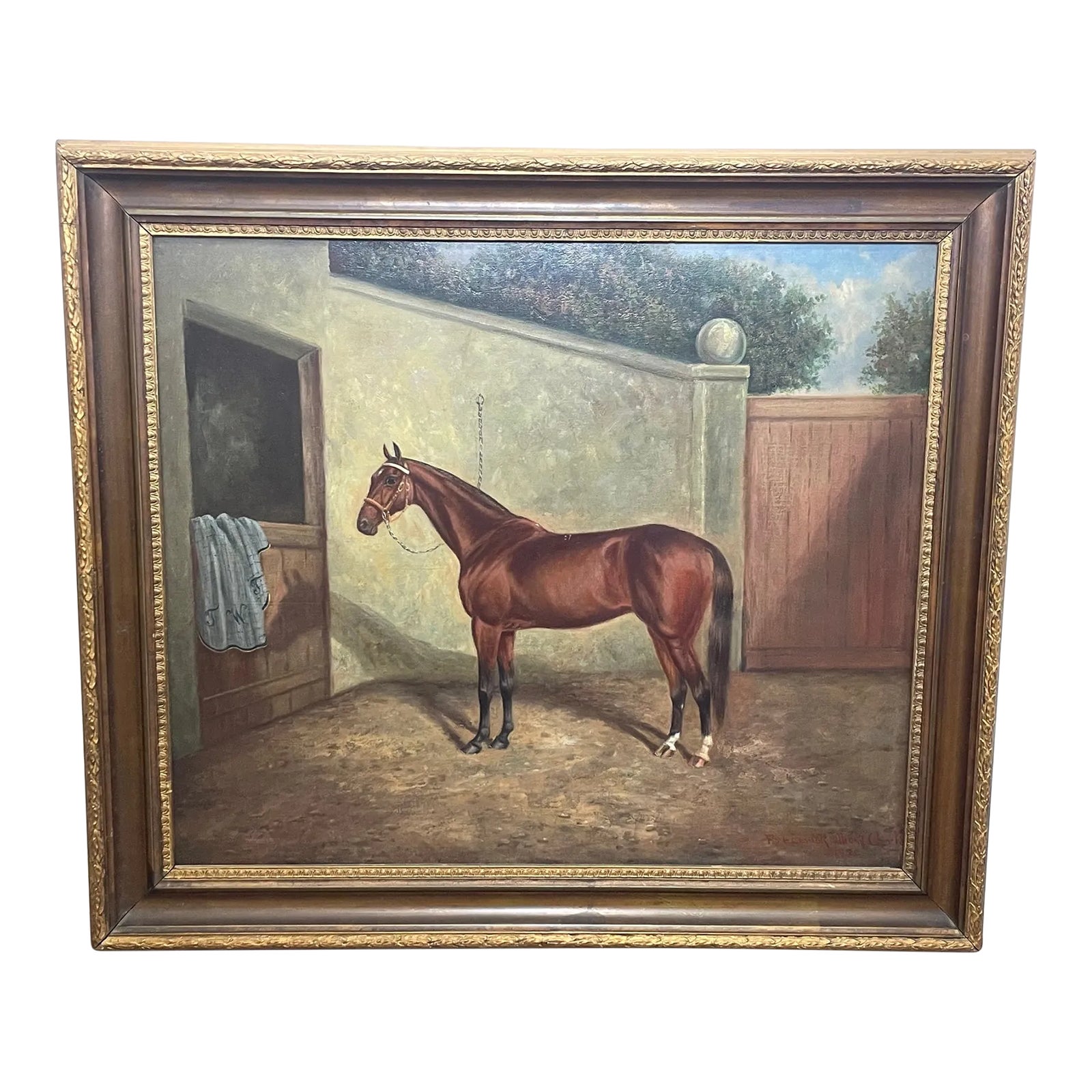 Antique Early 20th Century English Oil Painting Race Horse 'Spion Kop ...
