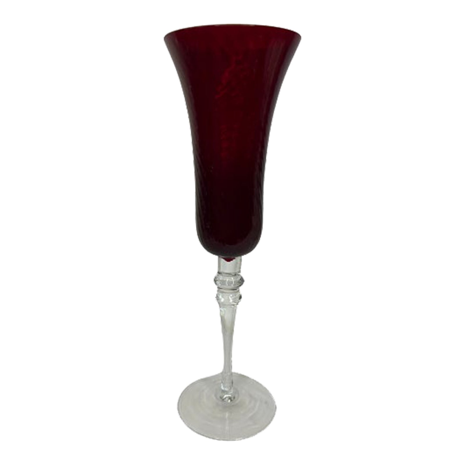 Vintage Mid-Century Hand-Blown Ruby Swirled Champagne Flute | Chairish