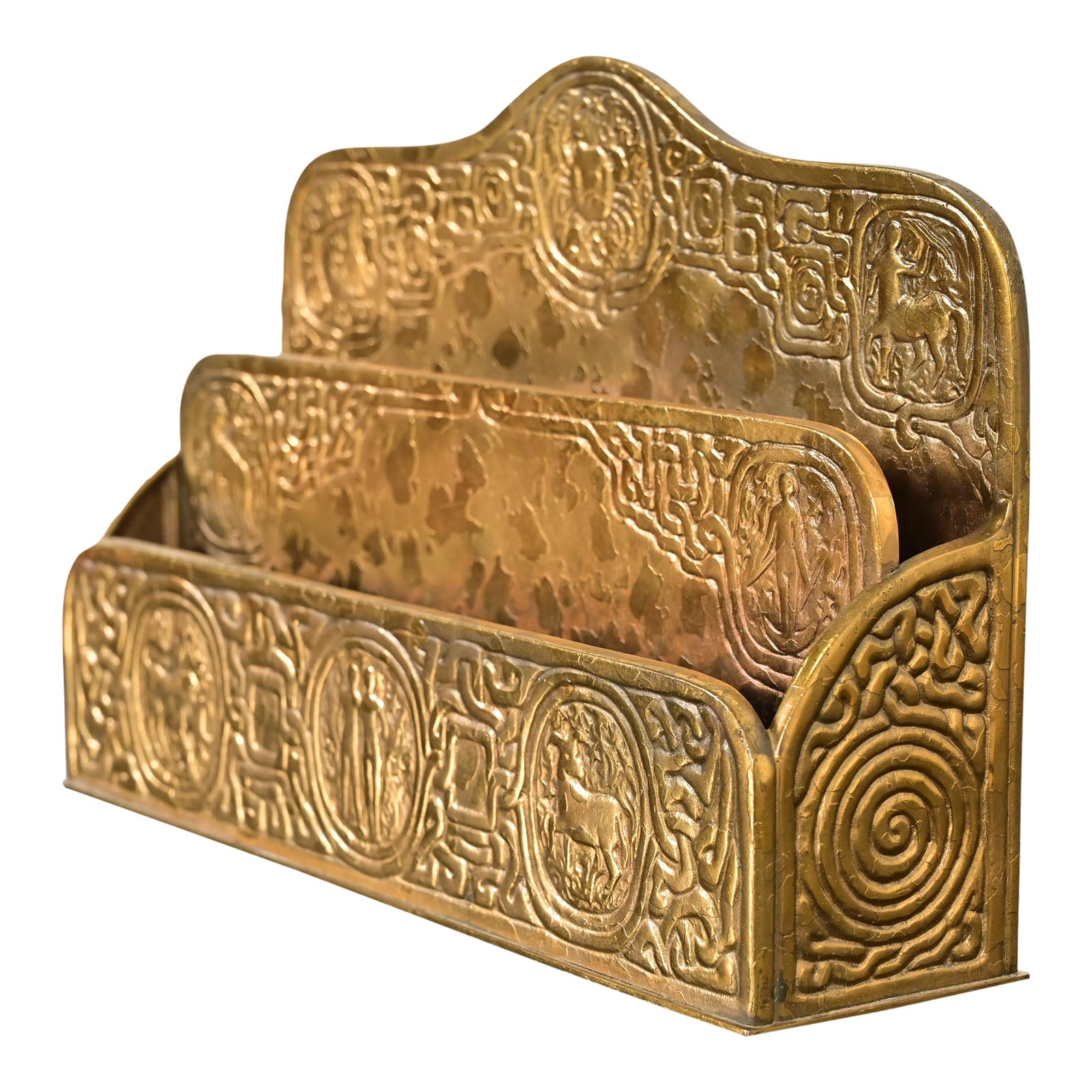 Tiffany Studios New York Zodiac Pattern Bronze Doré Letter Rack | Chairish