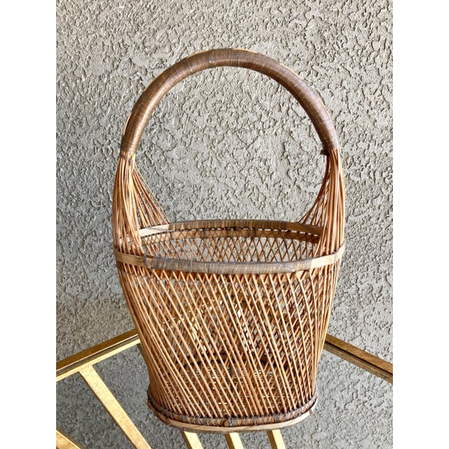 Late Mid-Century Open Slim Pencil Rattan Reed & Twine Oval Handled ...