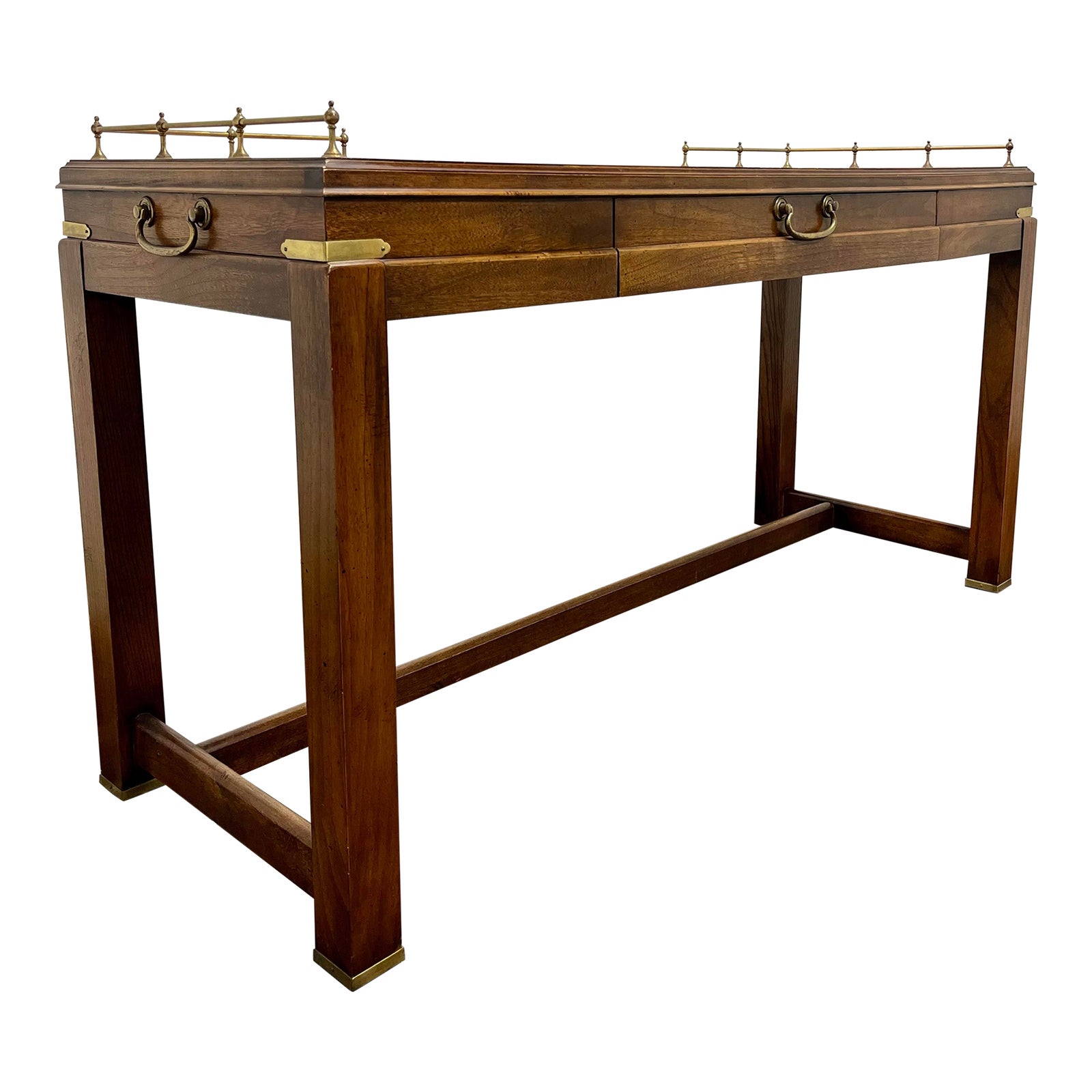 Mid Century Lane Altavista Campaign Console Desk Brass Gallery Burl ...