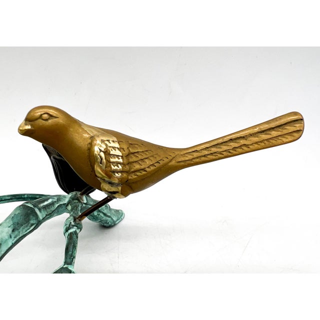 Vintage Verdigris Brass Birds on Bamboo Figurine and Flower Frog by ...
