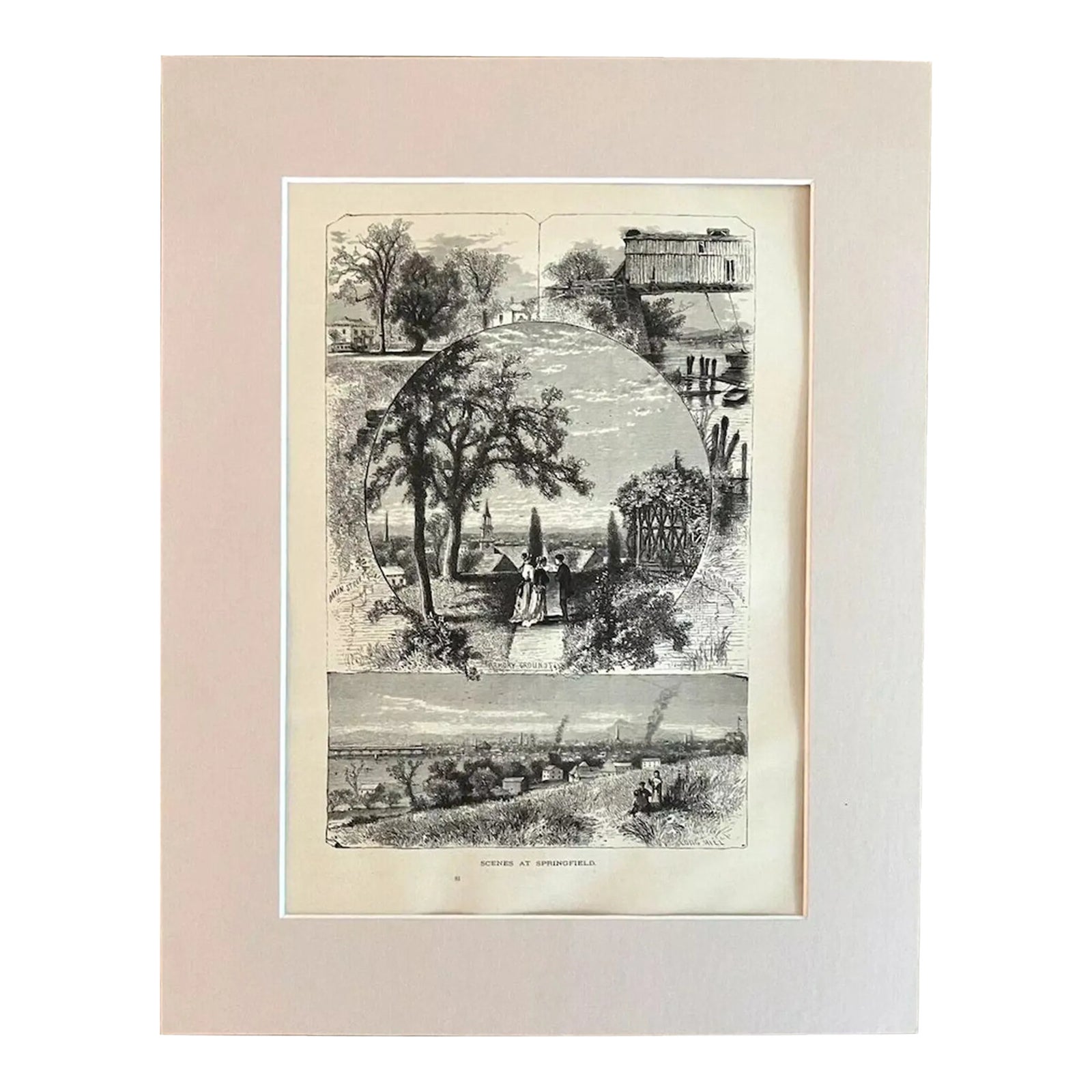 Antique 1874 Wood Engraving "Scenes at Springfield" MA, Matted | Chairish
