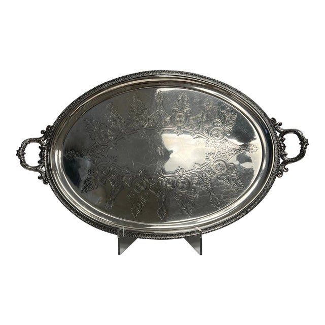 Antique 1866-1898 Engraved Silverplate Tray | Chairish
