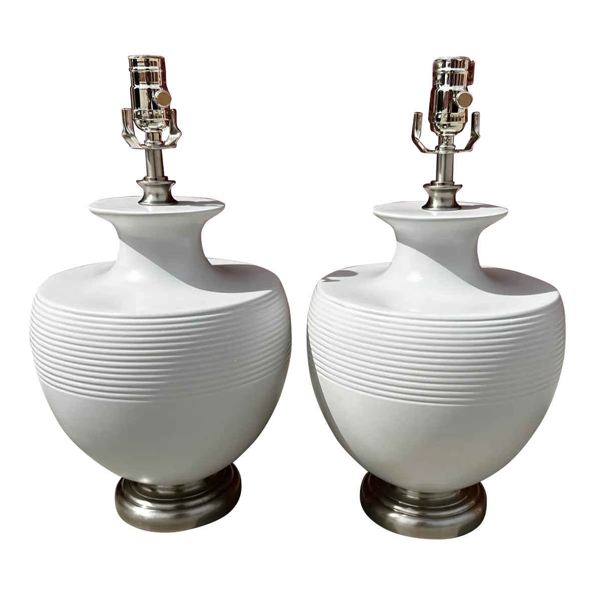 Modern Gray Urn Table Lamps-A Pair | Chairish