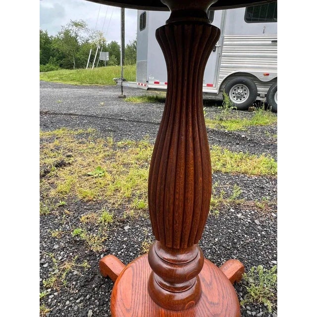 Mid 20th Century Tiger Oak Pedestal Round Side Table Chairish