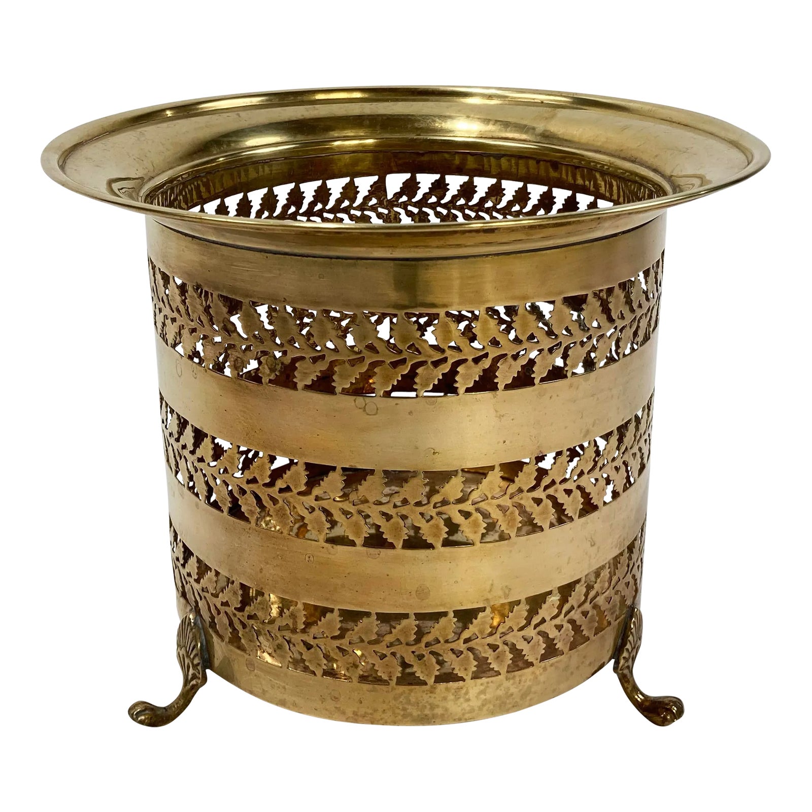 Vintage Perforated Brass Footed Planter | Chairish