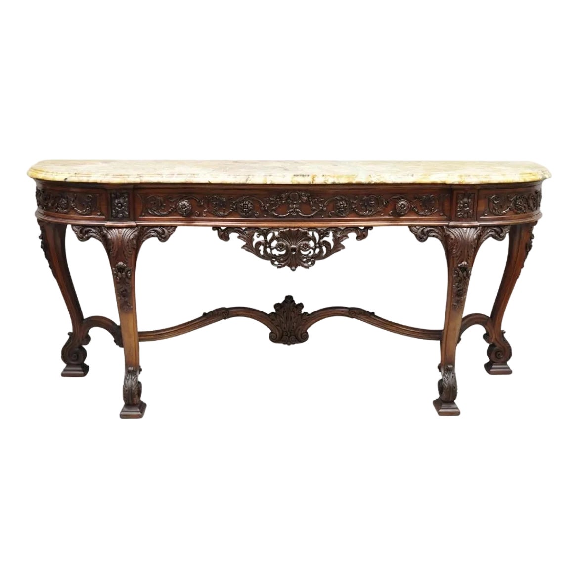 Antique French Baroque Rococo Carved Walnut Marble Top Sideboard Buffet ...