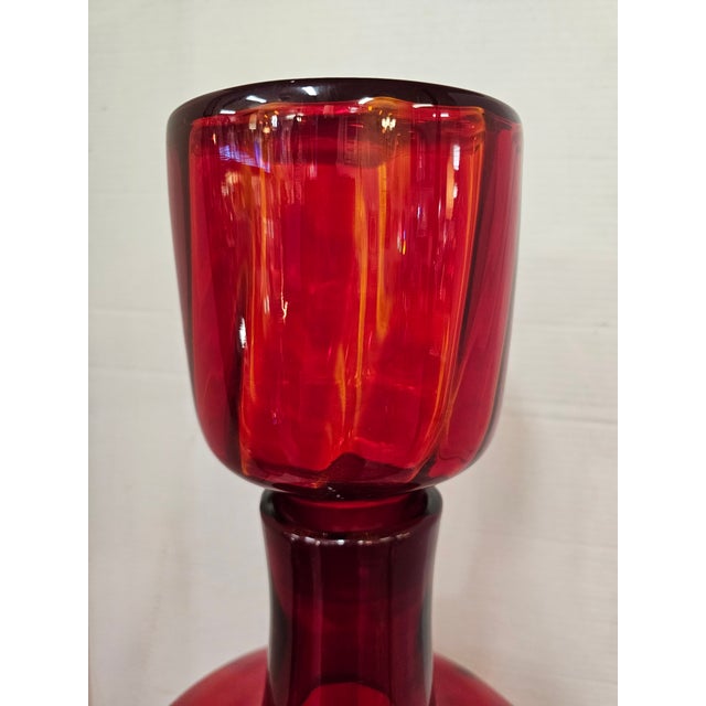 Mid Century Modern Red Art Glass Large Decanter With Large Stopper by ...