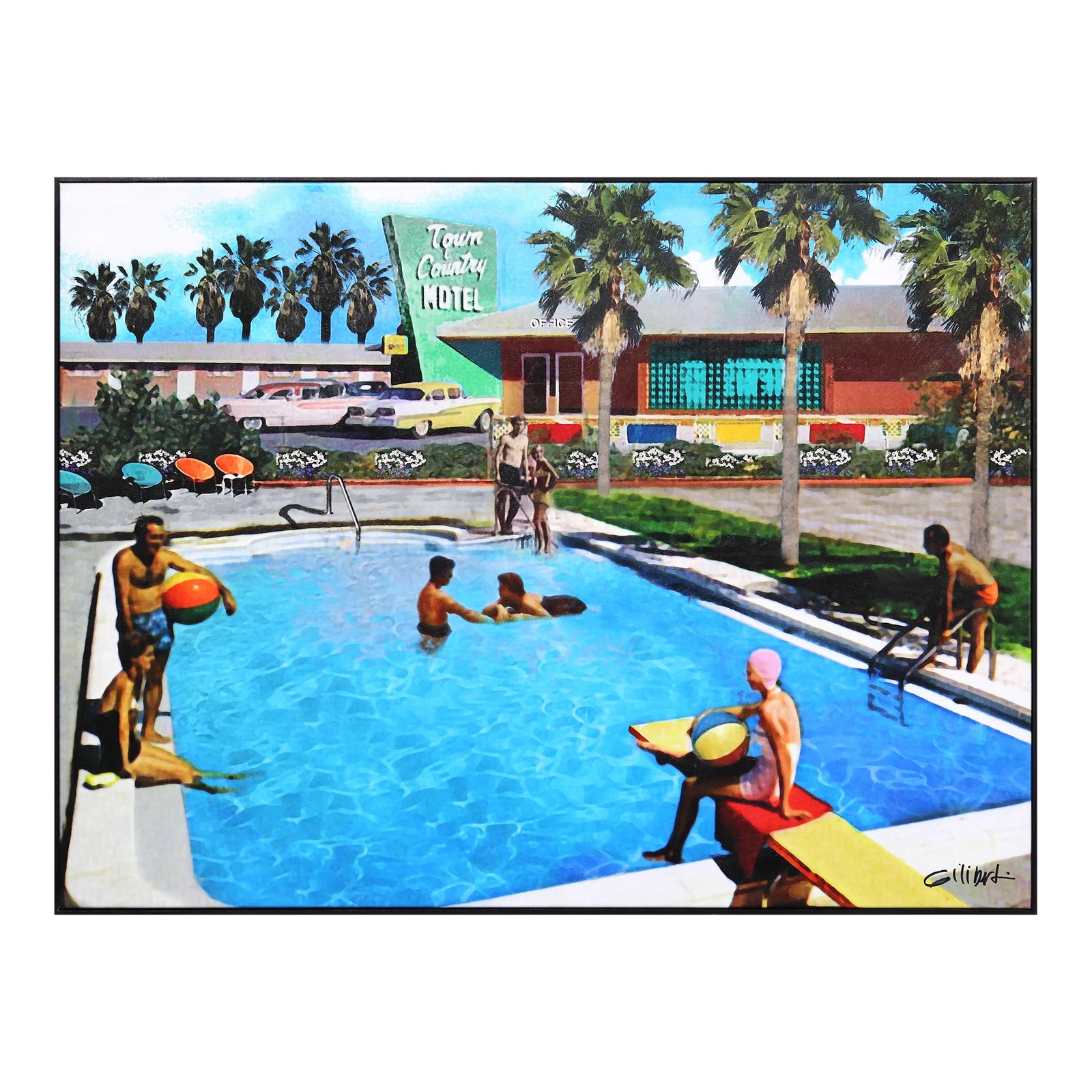 Poolside at the Town & Country - Framed Original Painting Mid Century ...