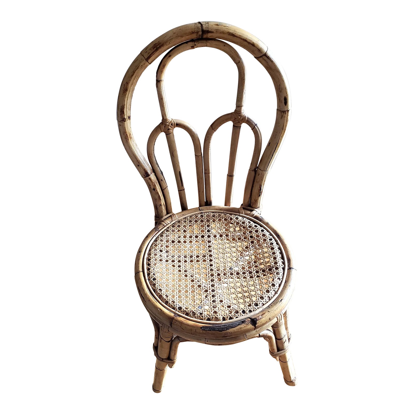 1940s French Style Rattan Hallway Telephone Chair With Cane Round ...
