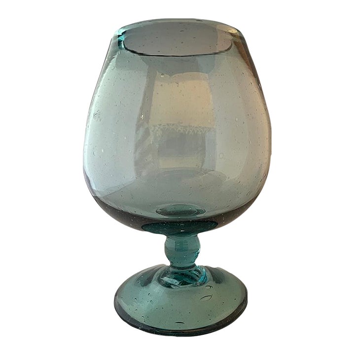 Big Mid Century Pale Blue Green Blown Glass Brandy Snifter Type Vase