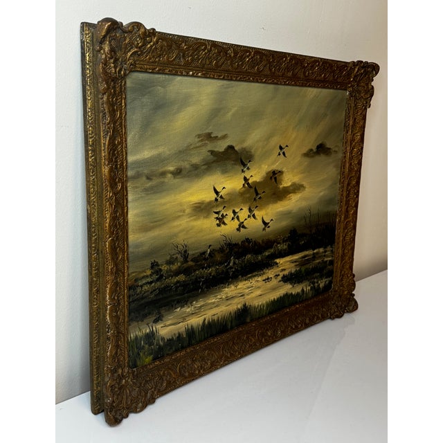 Mid Century Oil Painting Canadian Ducks Pintails Flushed Out Duck Duck ...