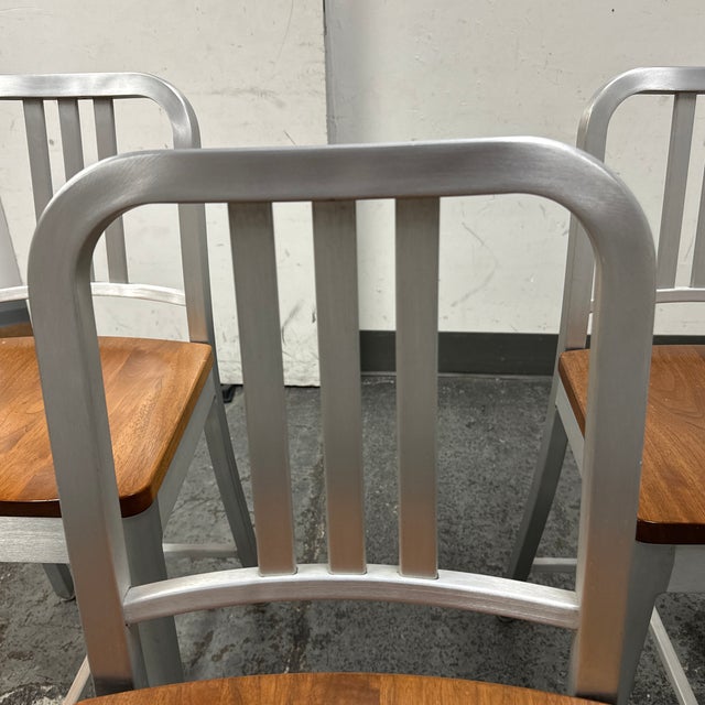 Emeco Navy Counter Stools in Aluminum + Metal, Set of Three | Chairish