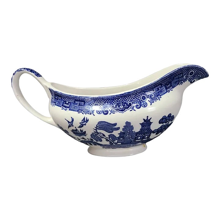 Vintage Blue & White Willow Pattern Gravy Boat, Made in England | Chairish
