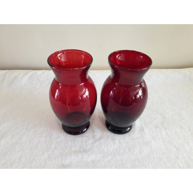 1950s Vintage Red Ruby Curved Glass Vases- Set of 2 | Chairish