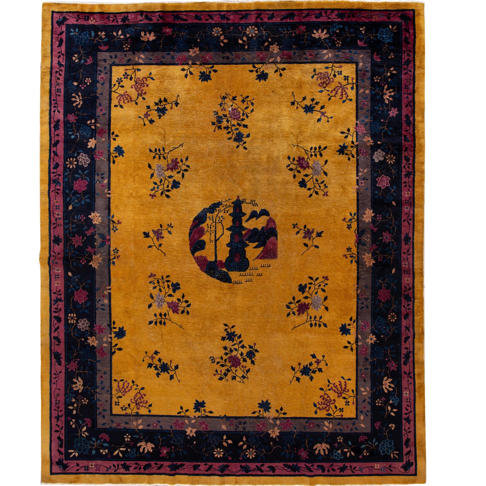 Antique Yellow Art Deco Chinese Wool Rug 9 Ft X 11 Ft 5 In. | Chairish