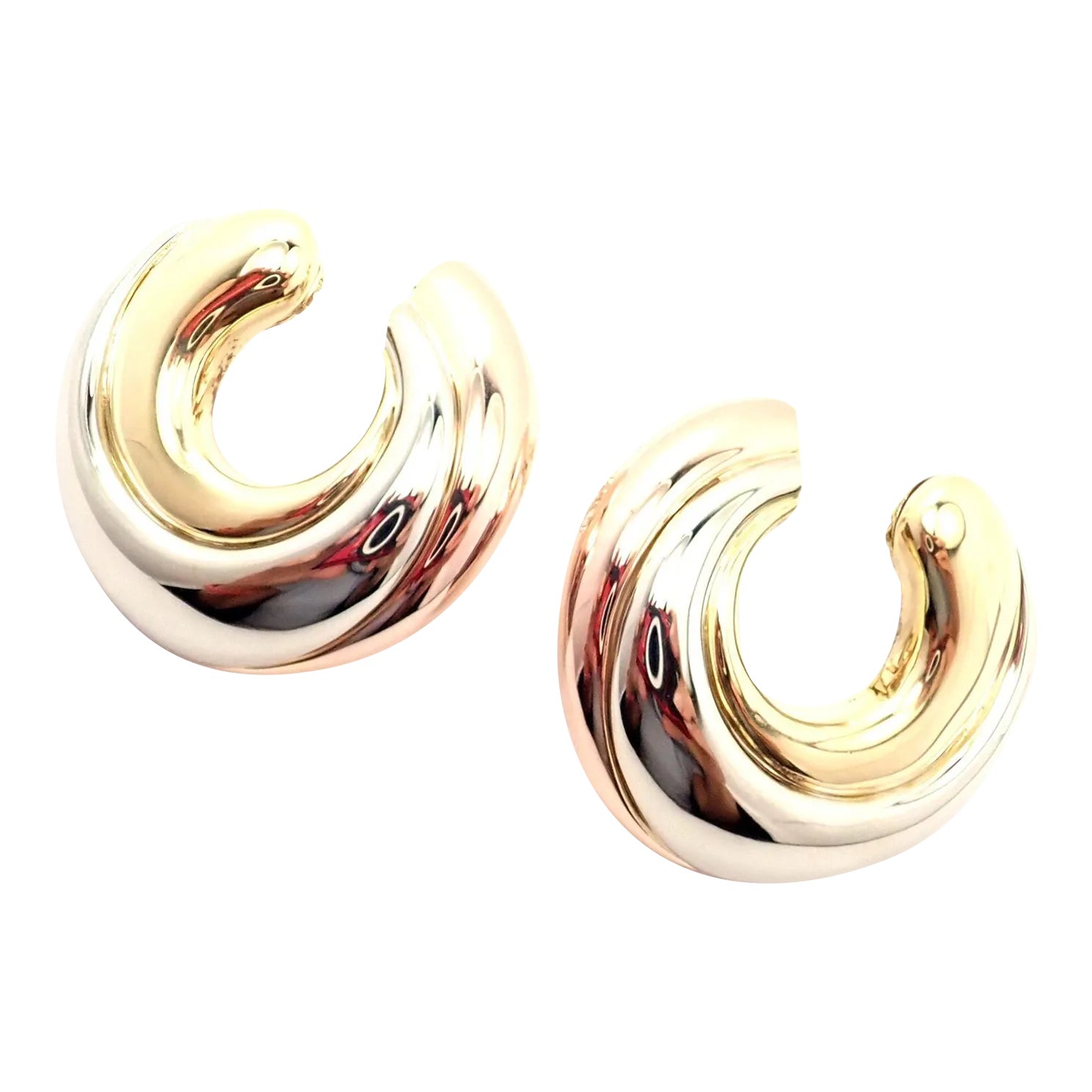 Cartier 18k Tri-Color Gold Large Size Trinity Swirl Hoop Earrings, Pair ...