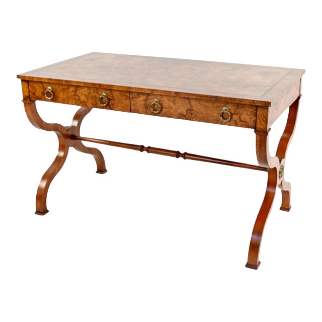 1980s Vintage Baker Furniture Burlwood Regency Writing Desk | Chairish