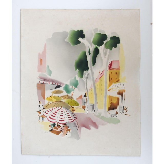 Benjamin Jorj Harris Airbrush Watercolor Street Scene | Chairish