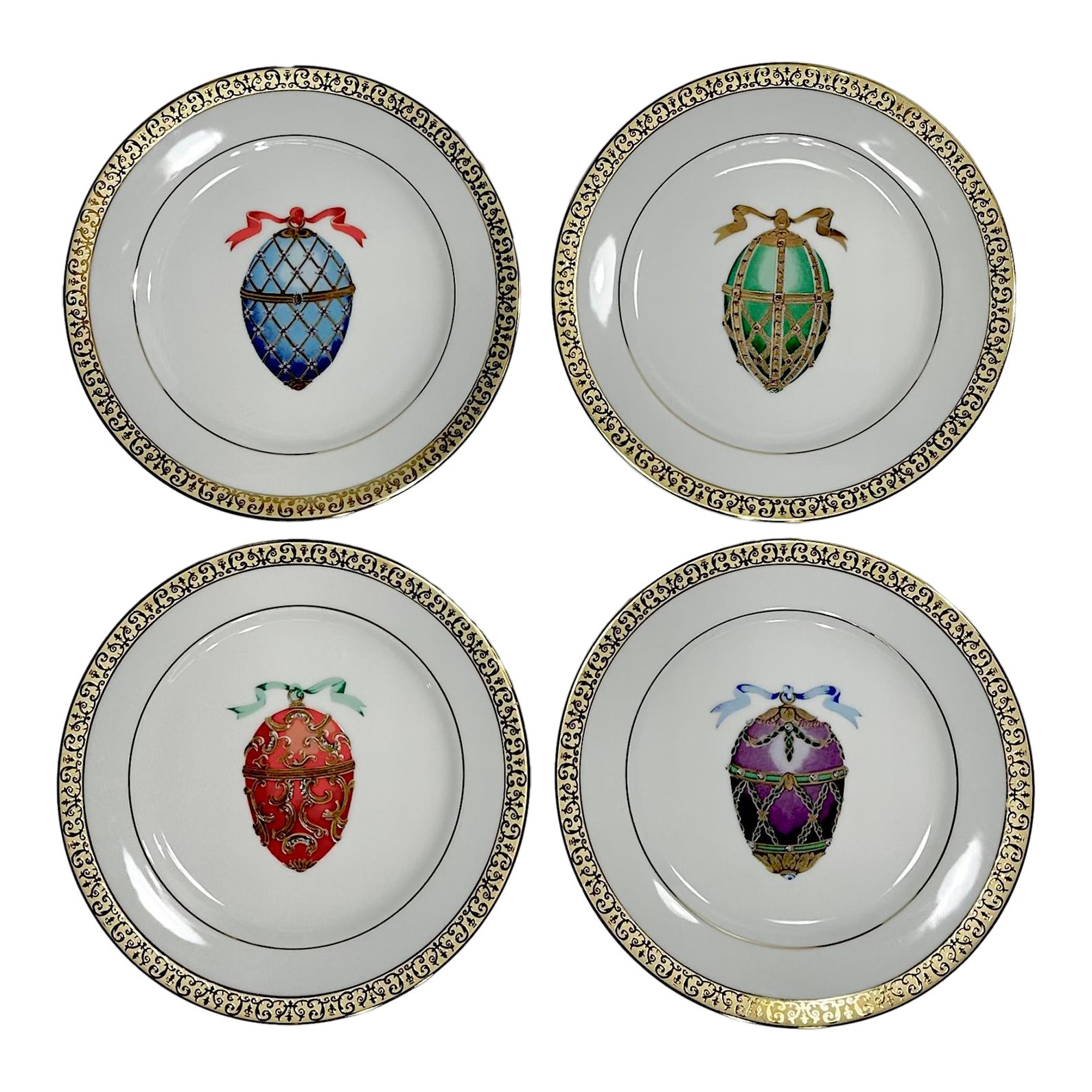 Vintage Faberge Egg Style Decorative Plates, Set of Four “Gold Buffet ...