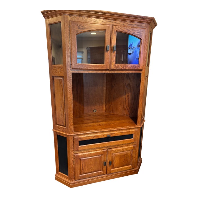 Solid Oak Corner Cabinet Units - Two Piece | Chairish