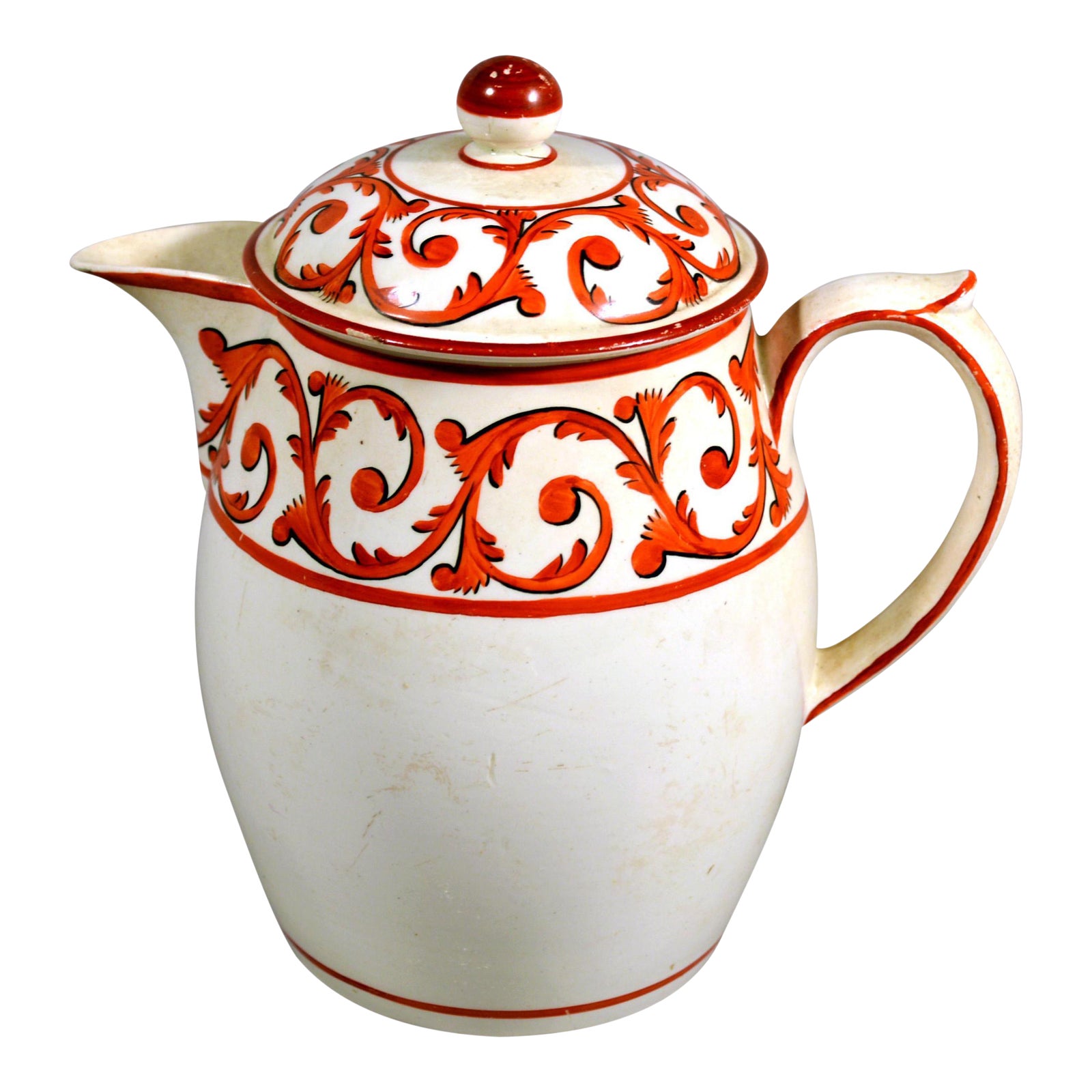 Creamware Covered Jug and Cover With Orange Foliate Scroll Designs ...