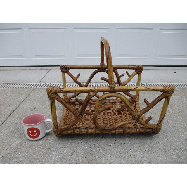 Vintage Bamboo Wicker Magazine Rack | Chairish