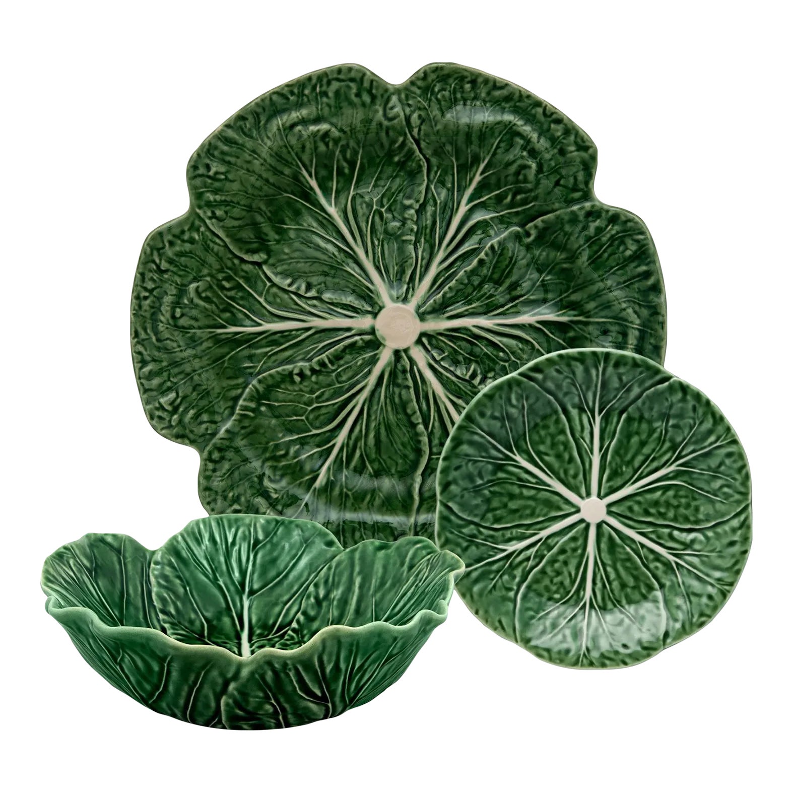 Bordallo Pinheiro Cabbage Set with Pasta Bowls, Green, 12 Pieces | Chairish