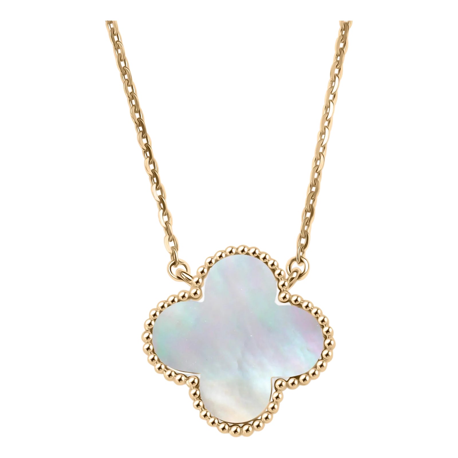 Clover Leaf Design Mother of Pearl Dainty Chain Pendant Necklace | Chairish