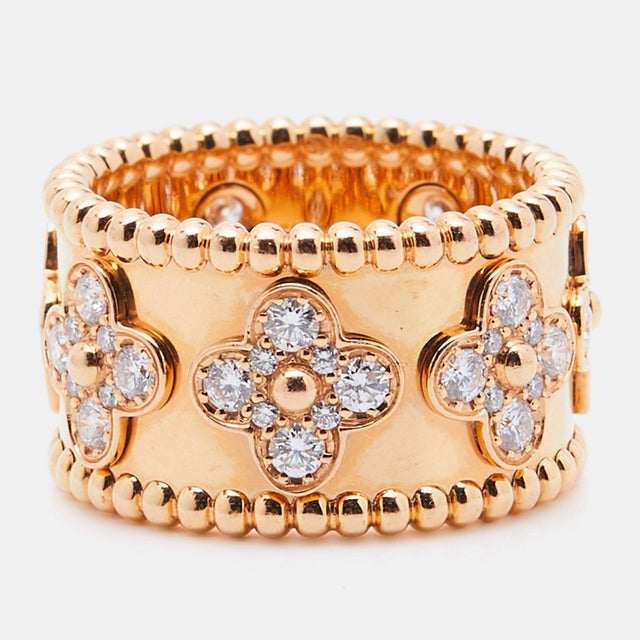 Van Cleef & Arpels Perlee Clover Diamonds 18K Rose Gold Ring Size 7.25 ...