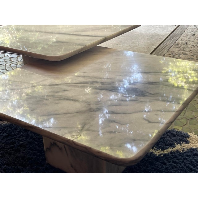 1960s Pair of Square Carrara Marble Side Tables | Chairish