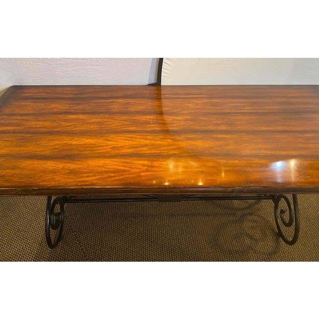 Ebony Metal and Brass Scroll Base Dining Table Wood Top Baroque Style ...