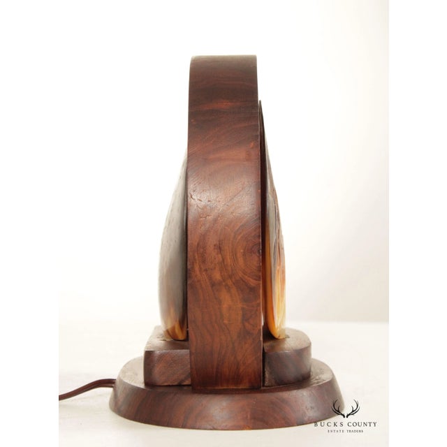 Tahitian Tiki Carved Shell and Teak Wood Lamp | Chairish