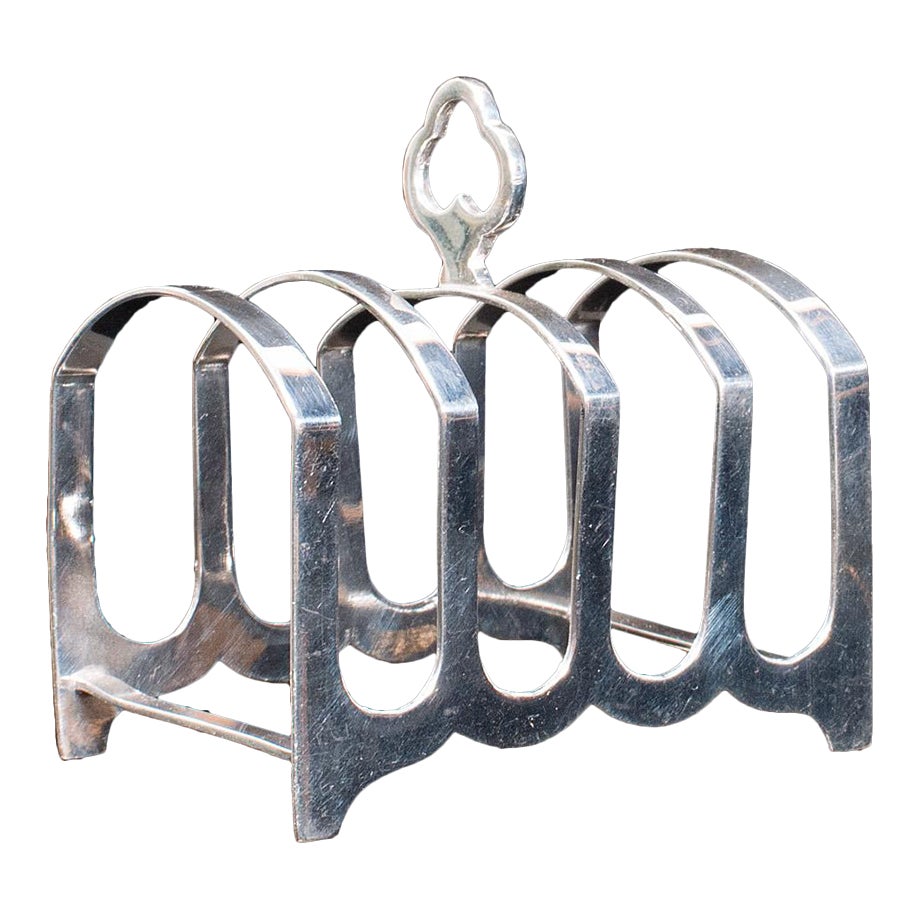 1938 Small Vintage Silver English Toast Rack | Chairish