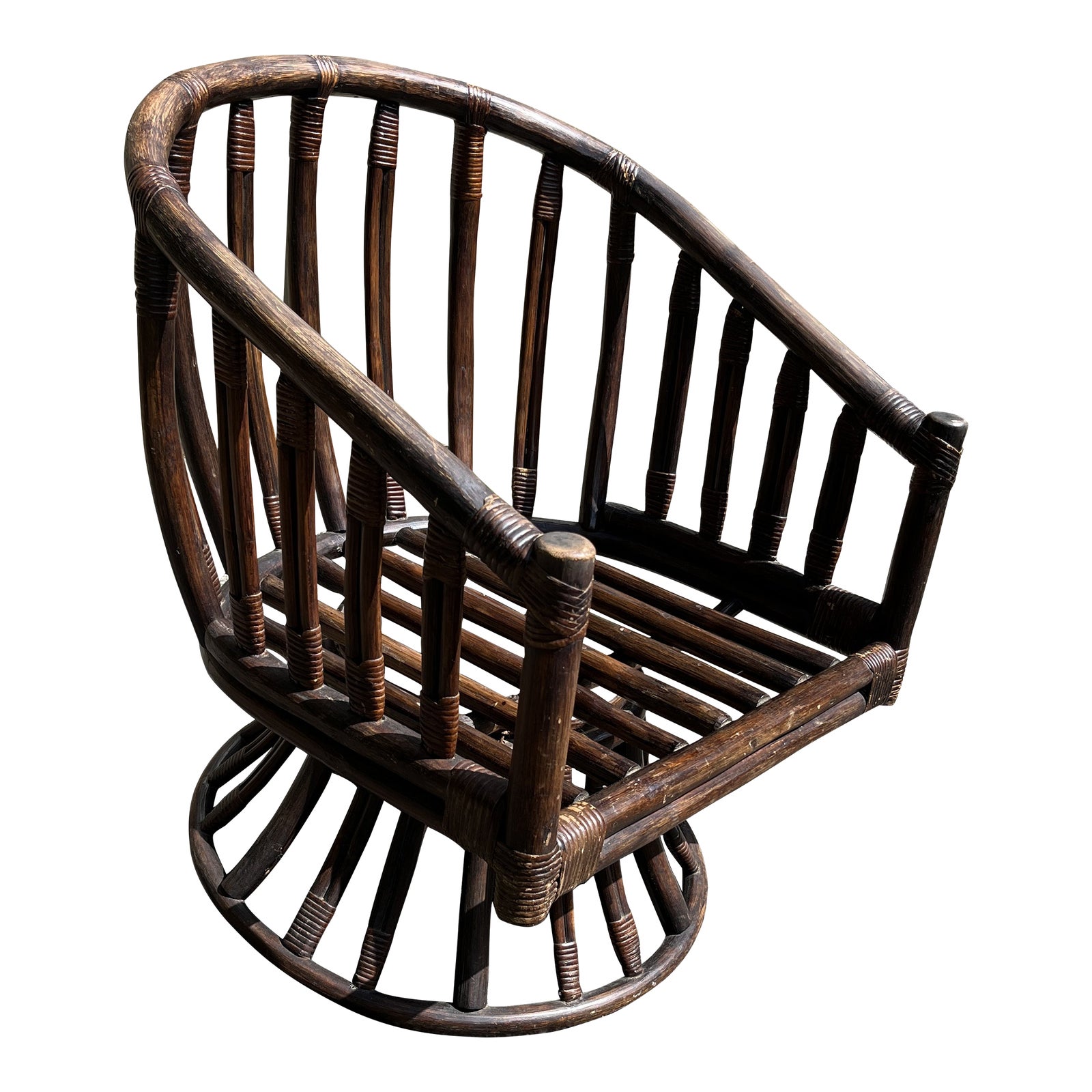 Vintage Coastal Rattan Bamboo Barrel Chair | Chairish