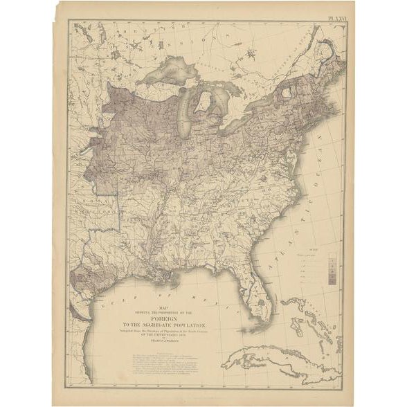 Antique Chart of the US Foreign Population Proportion in 1870, 1874 ...