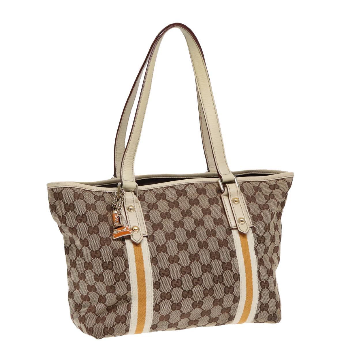 Gucci Gg Supreme Sherry Line Tote Bag Beige Gold Silver Auth 85285 ...