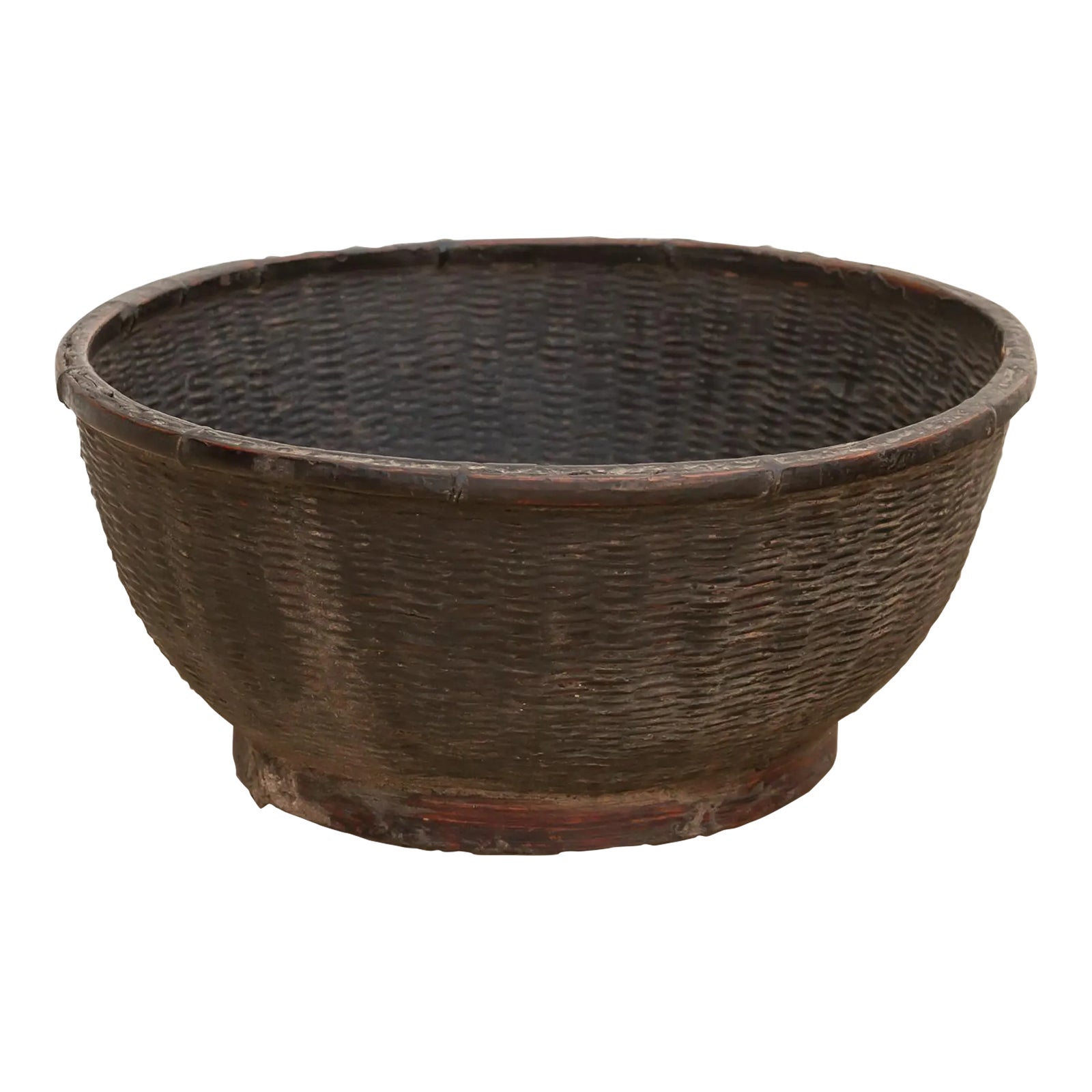 Antique Patinated Dark Brown Measuring Basket | Chairish