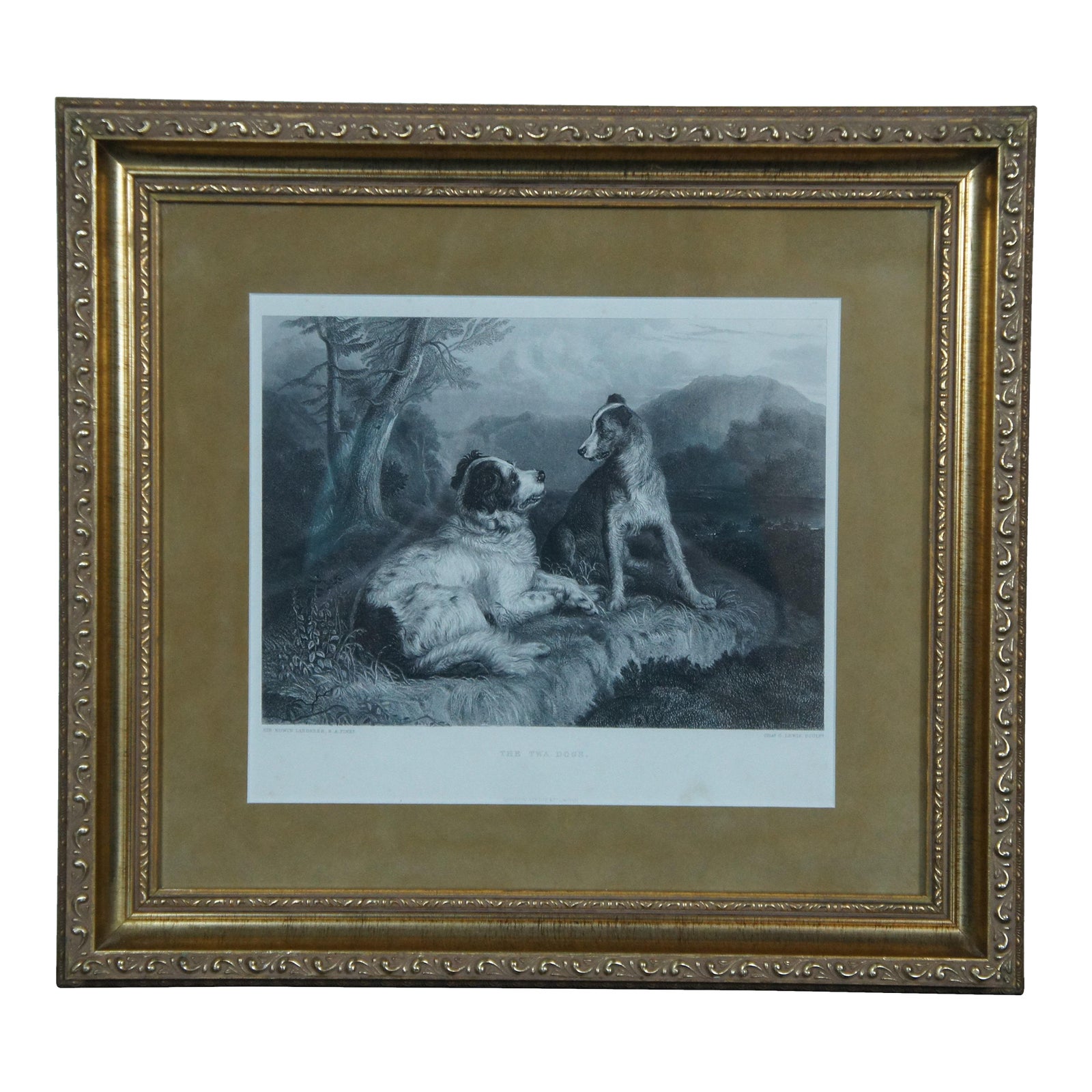 Antique Sir Edwin Landseer the Twa Dogs Collie Newfoundland Engraving ...