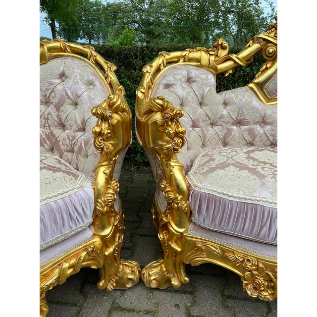 Pair of Late 20th Century Rococo Baroque Bergere Chairs in Gilded Beech ...