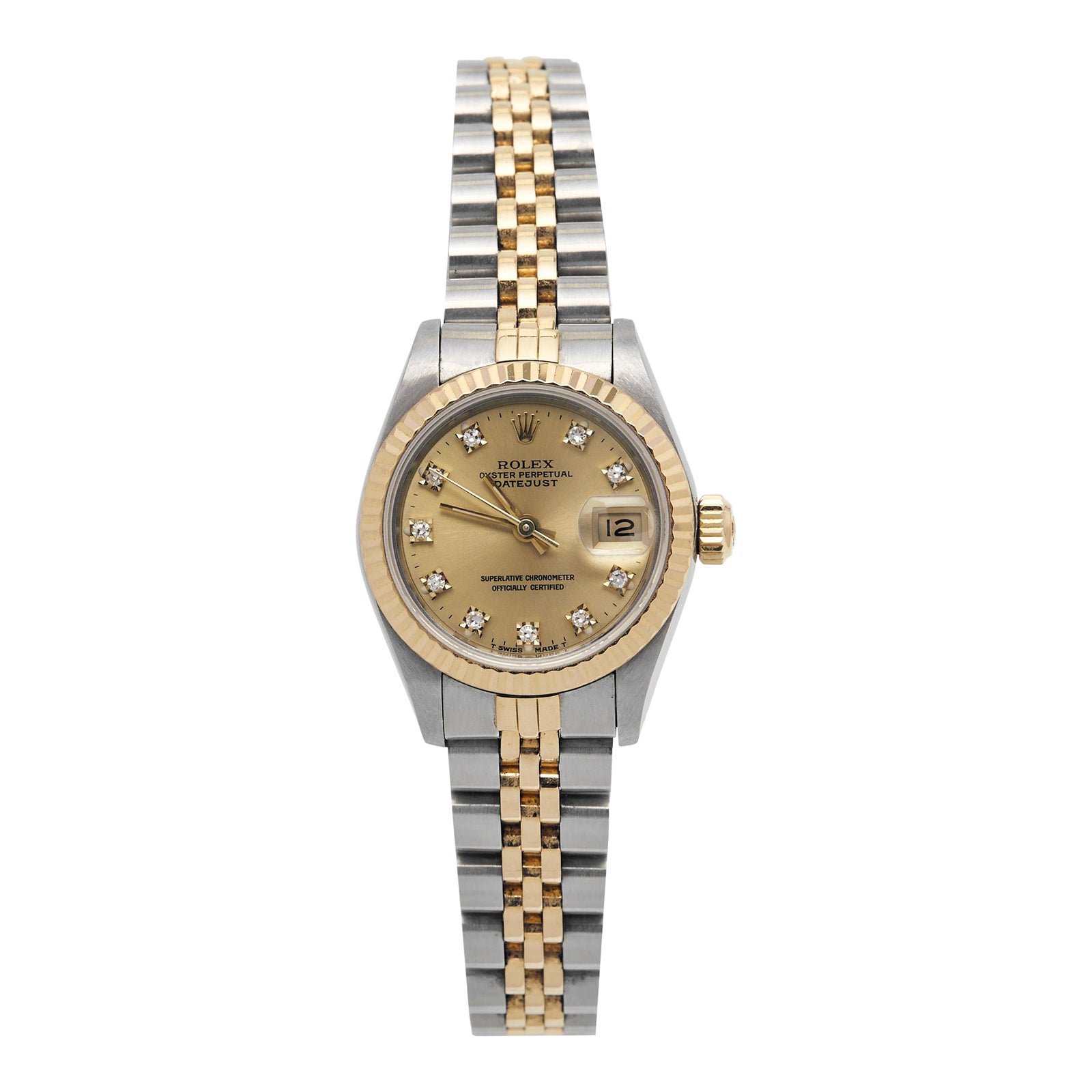Rolex Champagne Diamond 18K Yellow Gold Stainless Steel Datejust 69173 ...