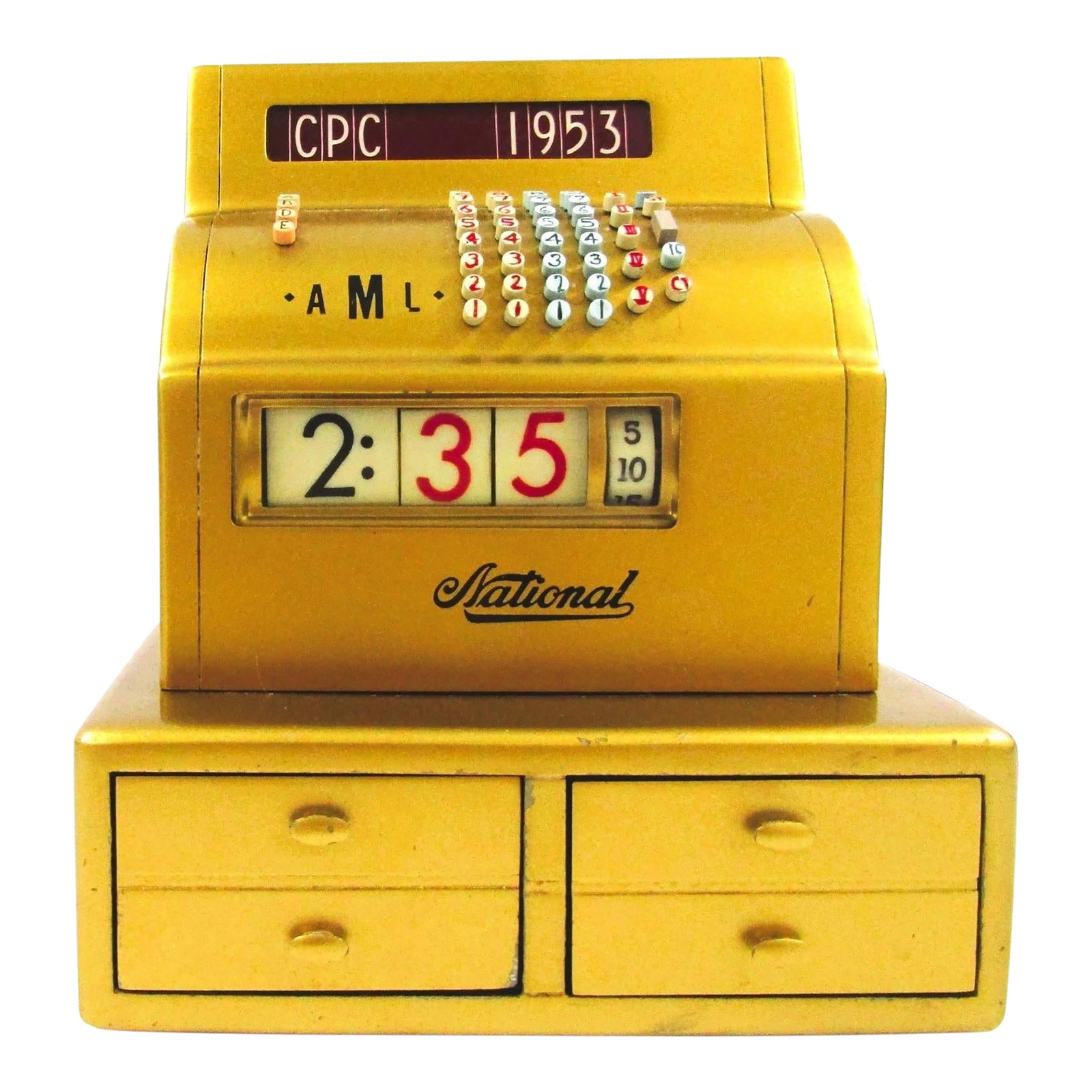 Gold-Colored 1953 National Cash Register (Ncr) Sales Award Clock | Chairish