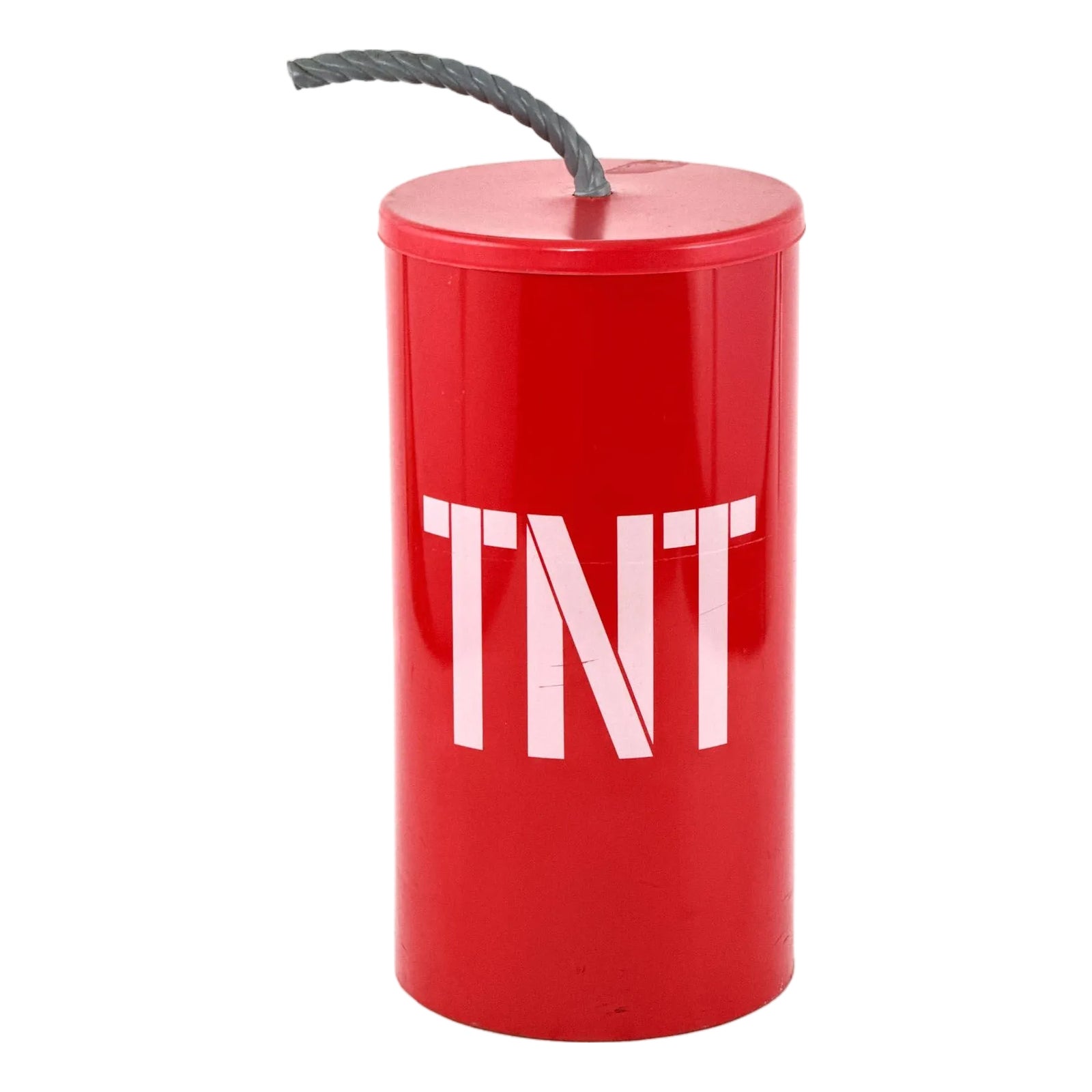 Vintage 1970s Tall Red TNT Dynamite Tin Metal Wastebasket Trash Garbage ...