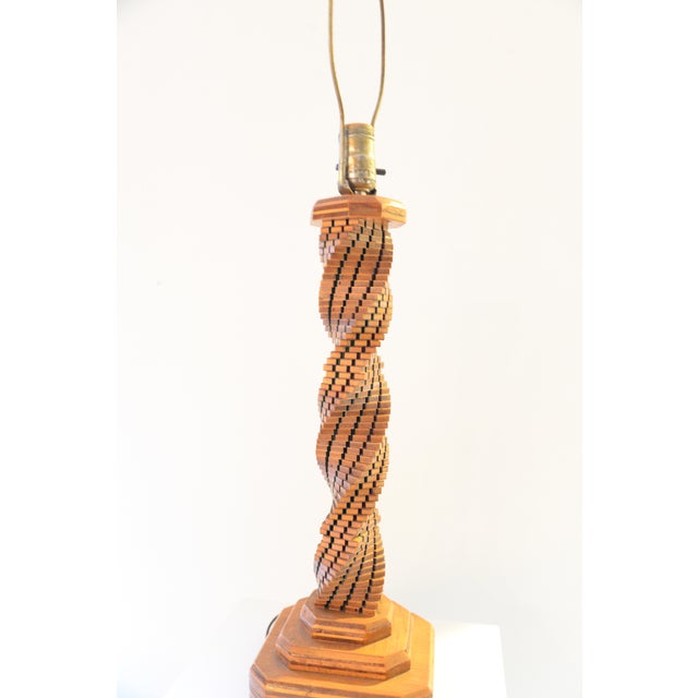 Mid Century Handmade Spiral Helix Wood Lamp | Chairish
