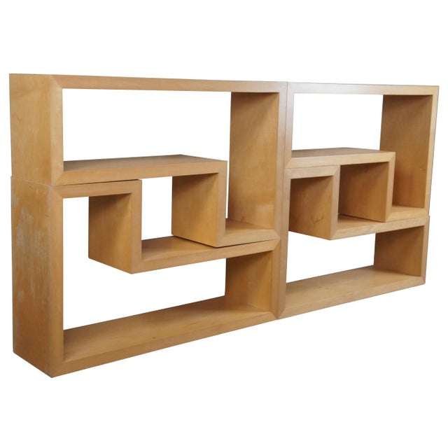 1970s 2 Mid Century Modern Geometric Modular Maple Shelving Bookcases ...